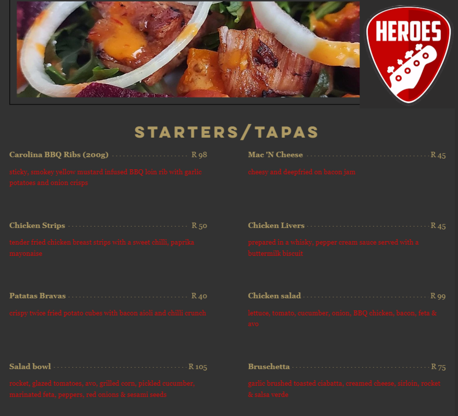 Heroes Restaurant Menu Prices 2024